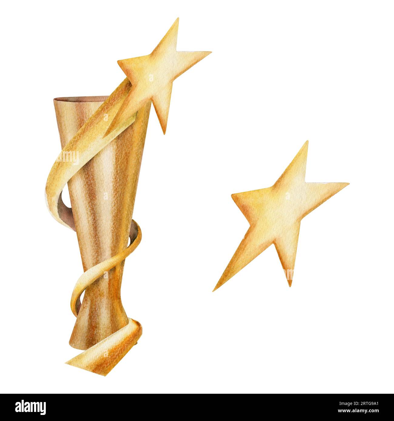 Hand drawn watercolor sports competition trophy prize, first place ...