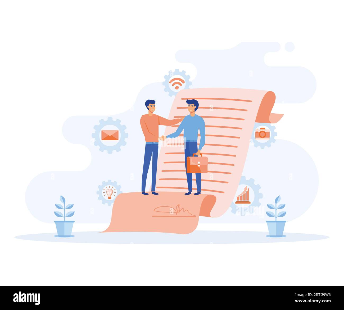 business concept. Business people standing on a signed contract ...