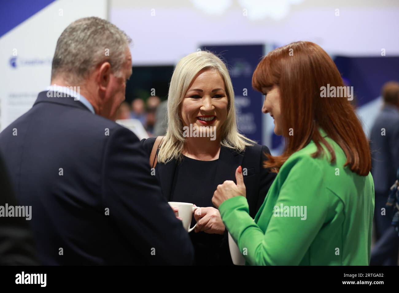 Sinn Fein Stormont leader Michelle O'Neill (centre) and MLA Conor ...