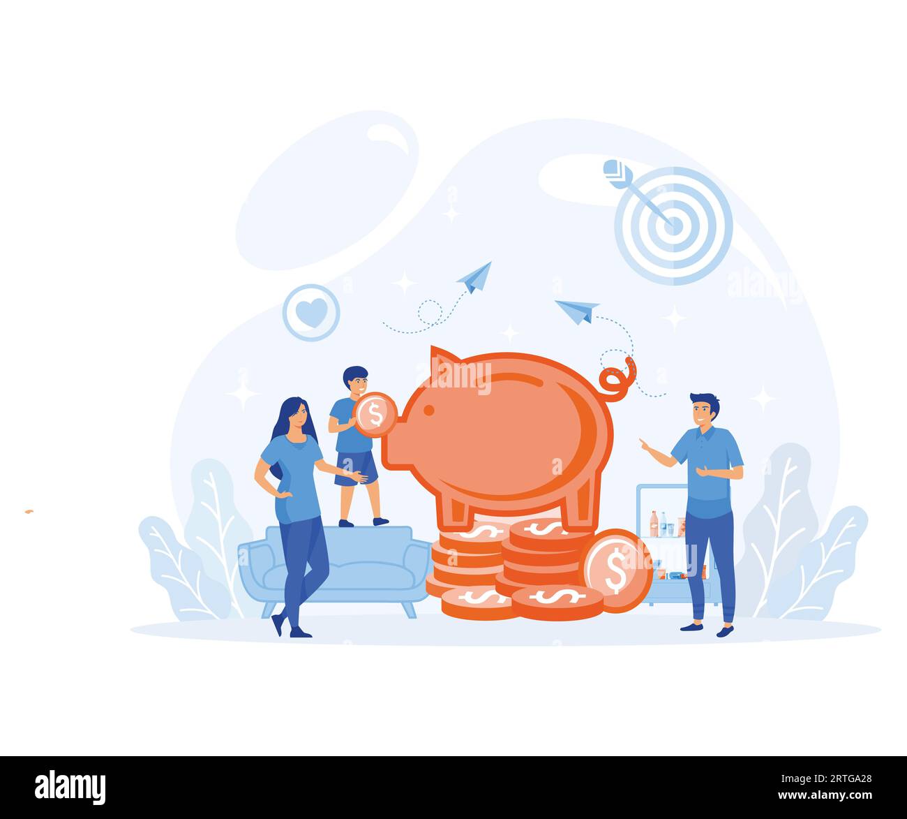 saving money concept. Father and mother teach children to save money ...