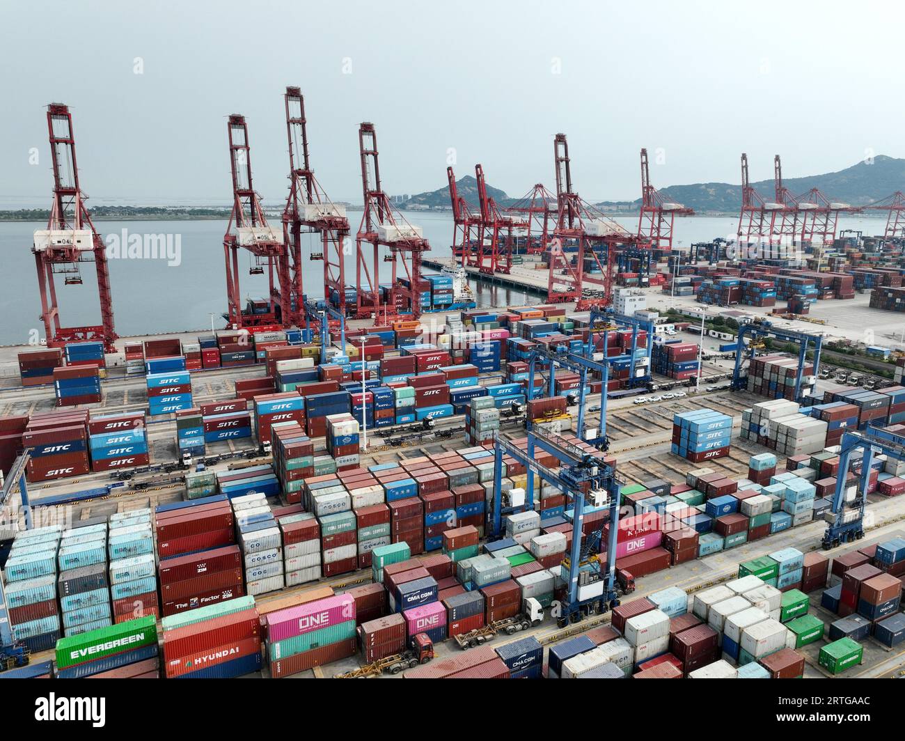 Aerial photo shows the container terminal at Lianyungang Port in ...