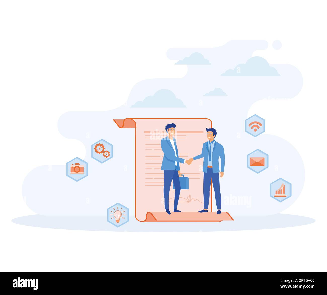 business concept. Business people standing on a signed contract ...