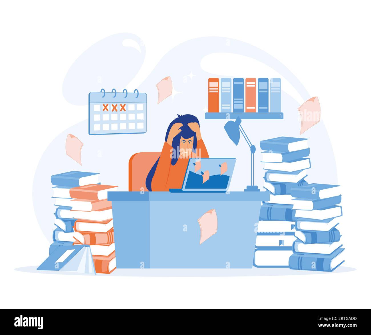 Overworked businesswoman. hard work female manager sitting office desk ...