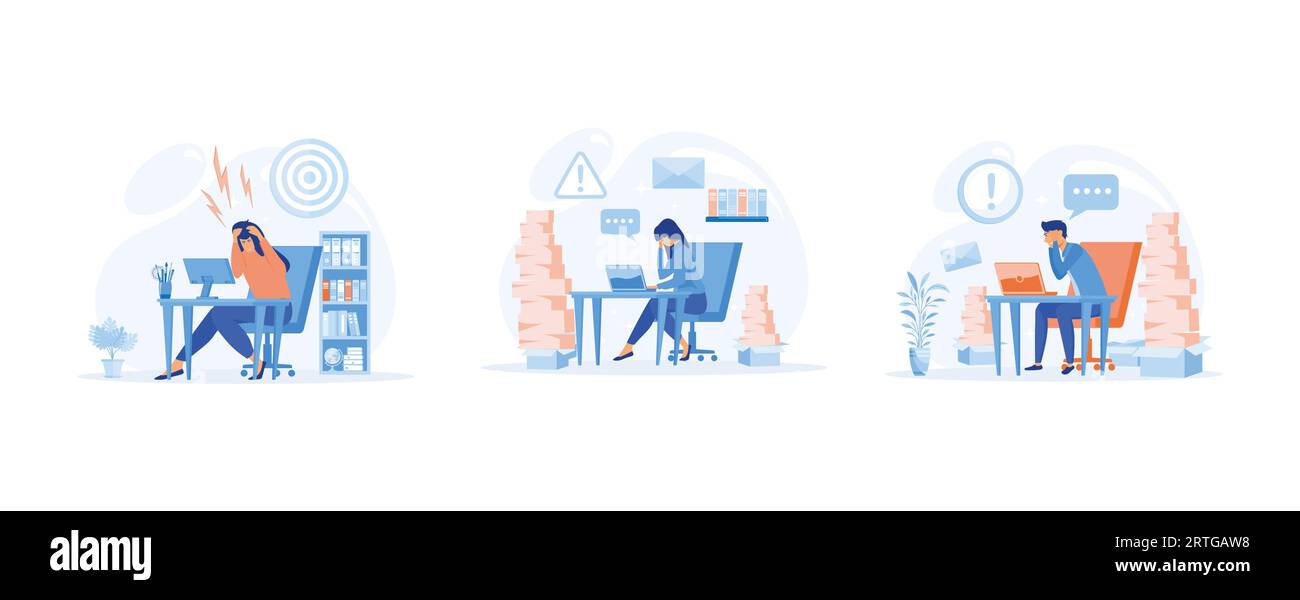 Stressed unhappy upset tired girl in office suffering of pain, Stress ...