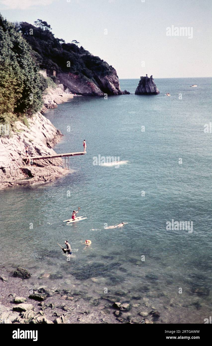Swimming and diving at Beacon Cove, Torquay, Devon, England, UK 1960 ...