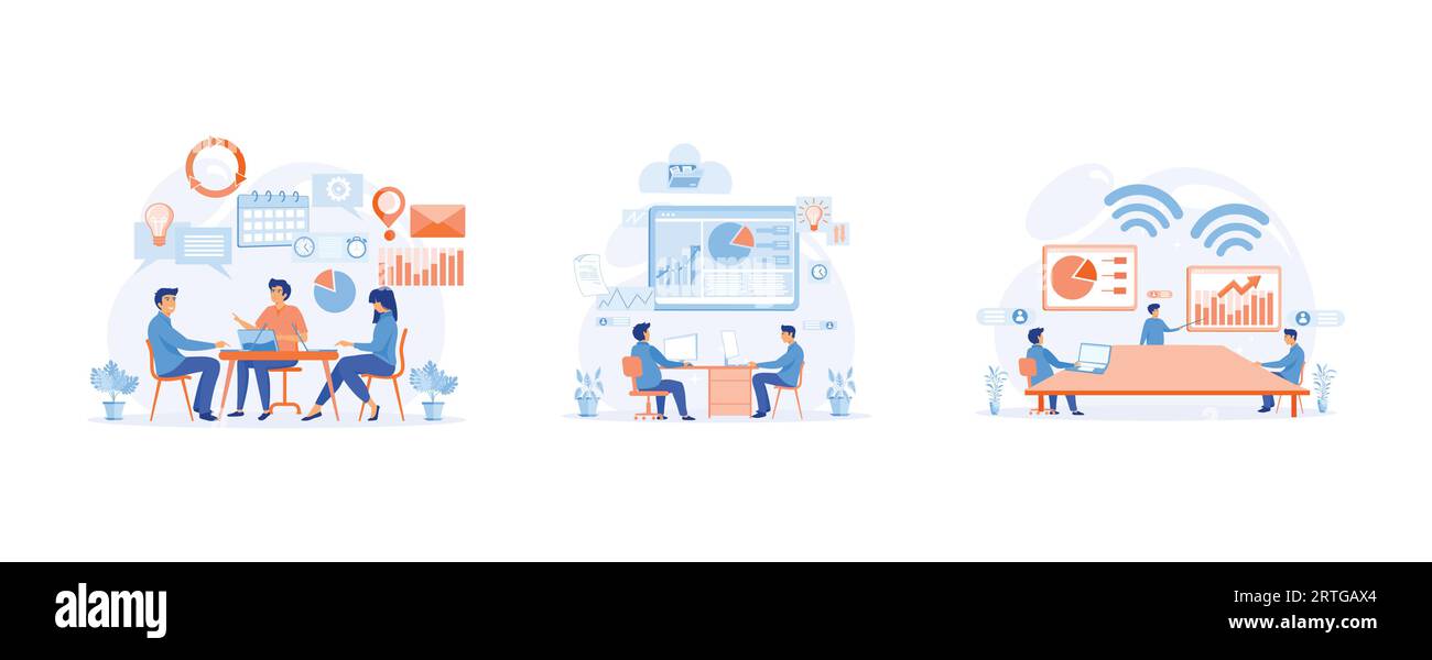 Business work flow, time management, digital workspace, remote work ...