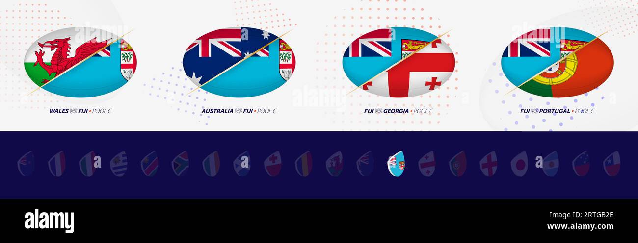 Rugby competition icons of Fiji rugby national team, all four matches ...