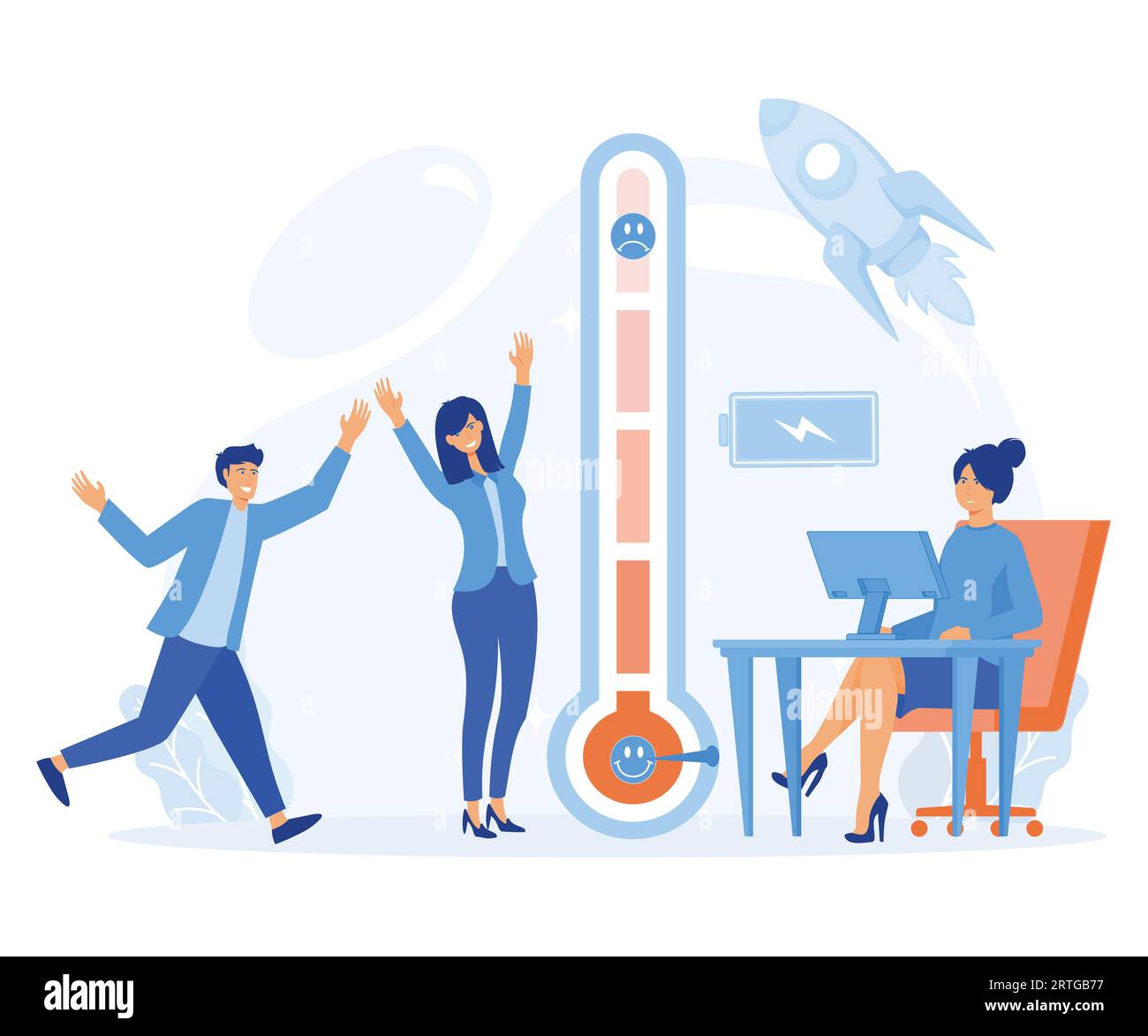 Thermometer As Stress Level Scale Emotions Mood Fully Charged Active Mentally Healthy Employee