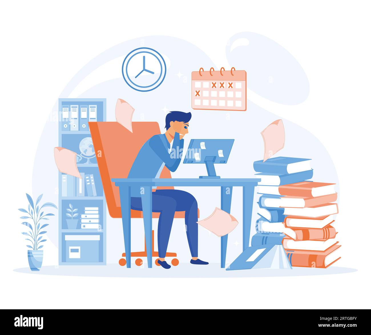 Man Overworking In Office Deadline Illustration Manager Sitting At