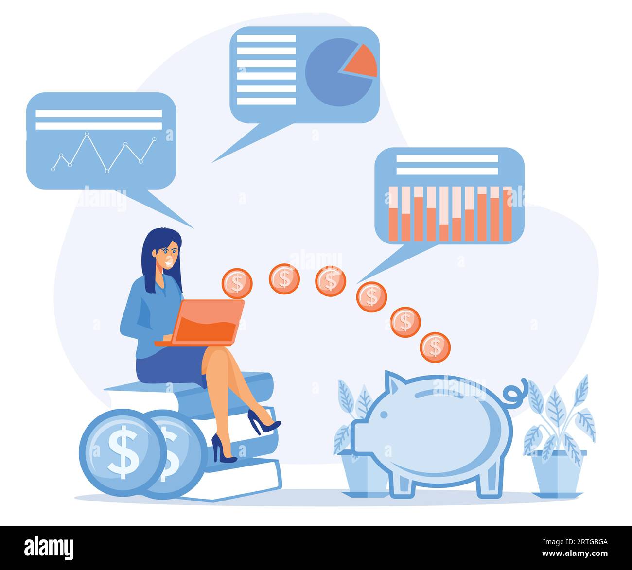 financial management concept. young women with her laptop planing her ...