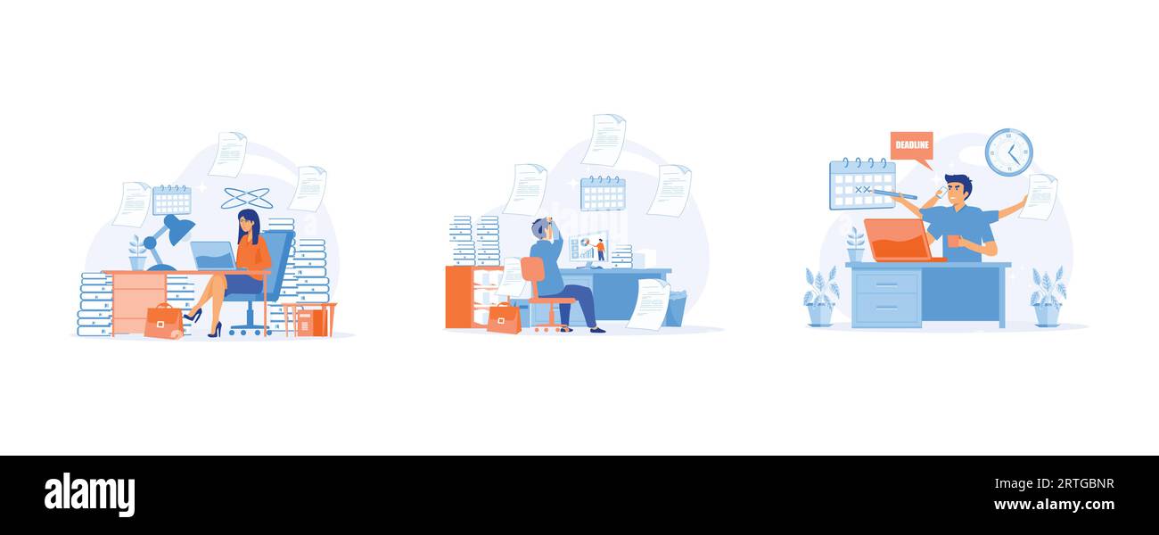 Overworked An Office Worker Overwhelmed by Work, sit on the chair among ...