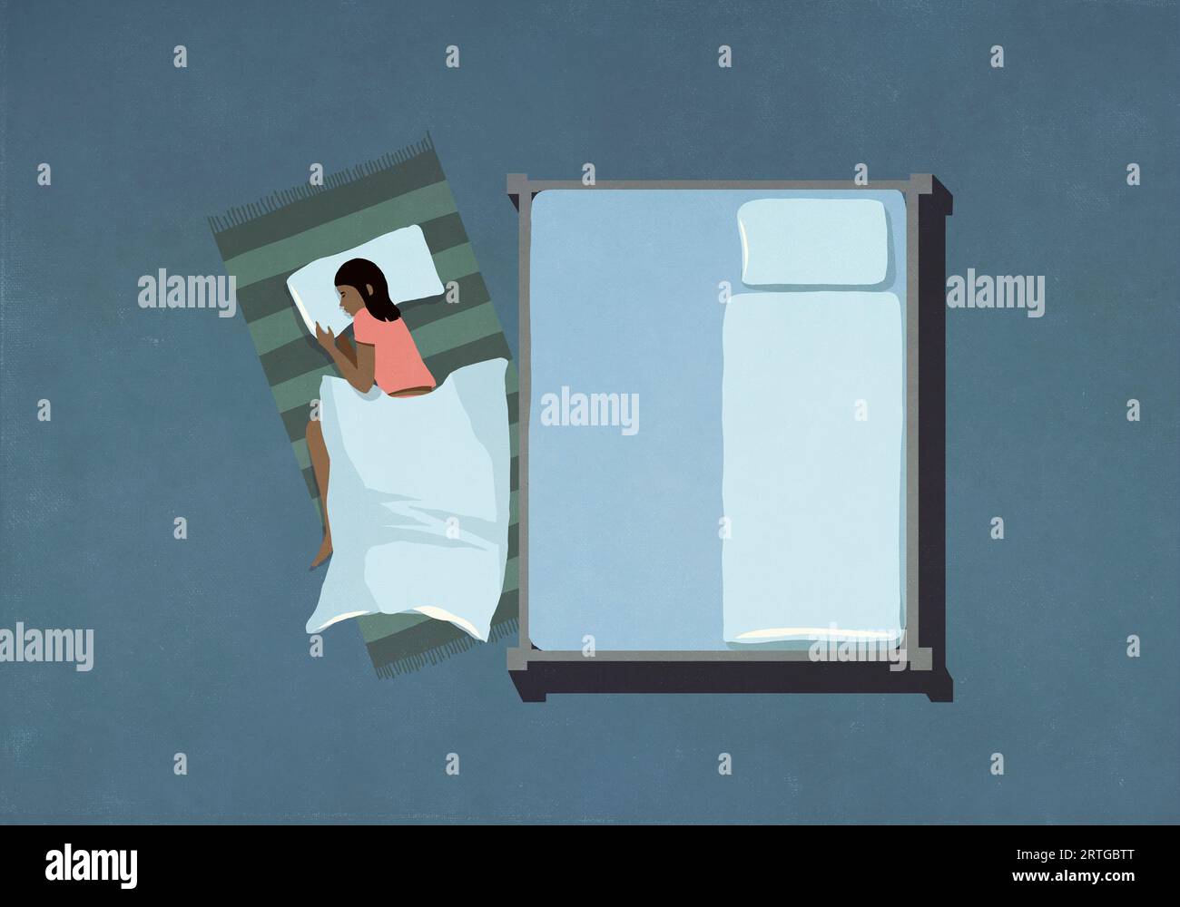 Woman sleeping on floor next to bed Stock Photo - Alamy