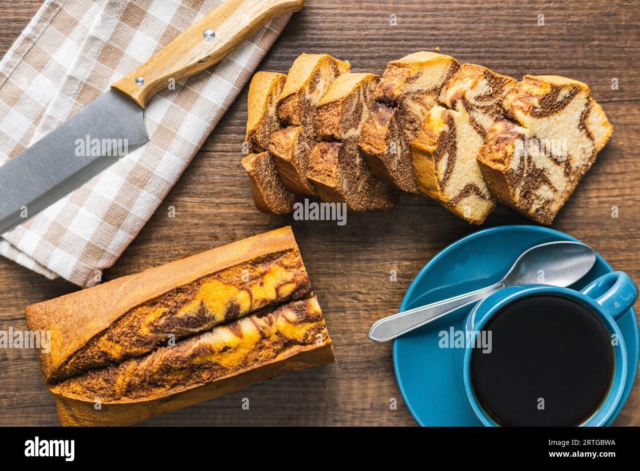 Marble sponge cake and coffee cup. The cake with cocoa and vanilla ...