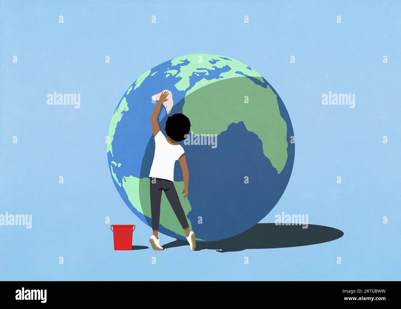 Woman cleaning surface of Earth Stock Photo - Alamy
