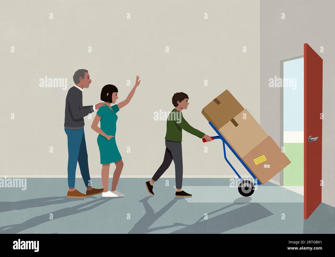 Parents waving goodbye to college son moving boxes Stock Photo - Alamy