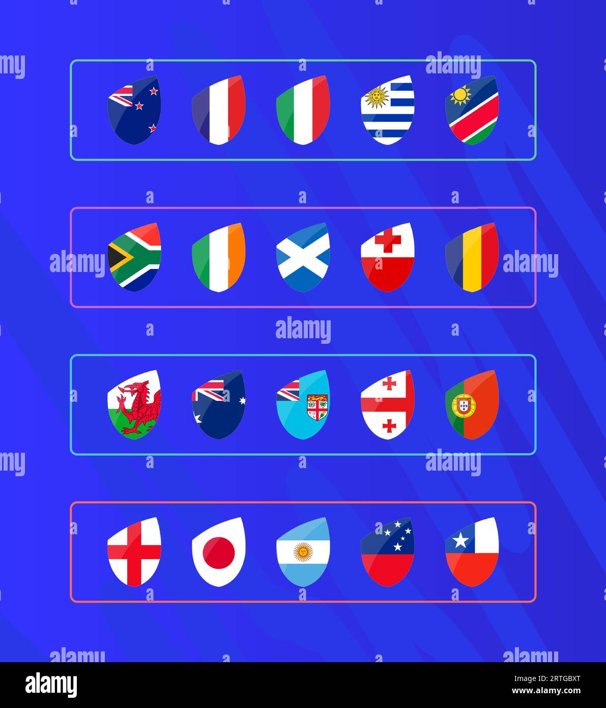 National flags of rugby 2023 participants, flags for international rugby tournament. Vector ...