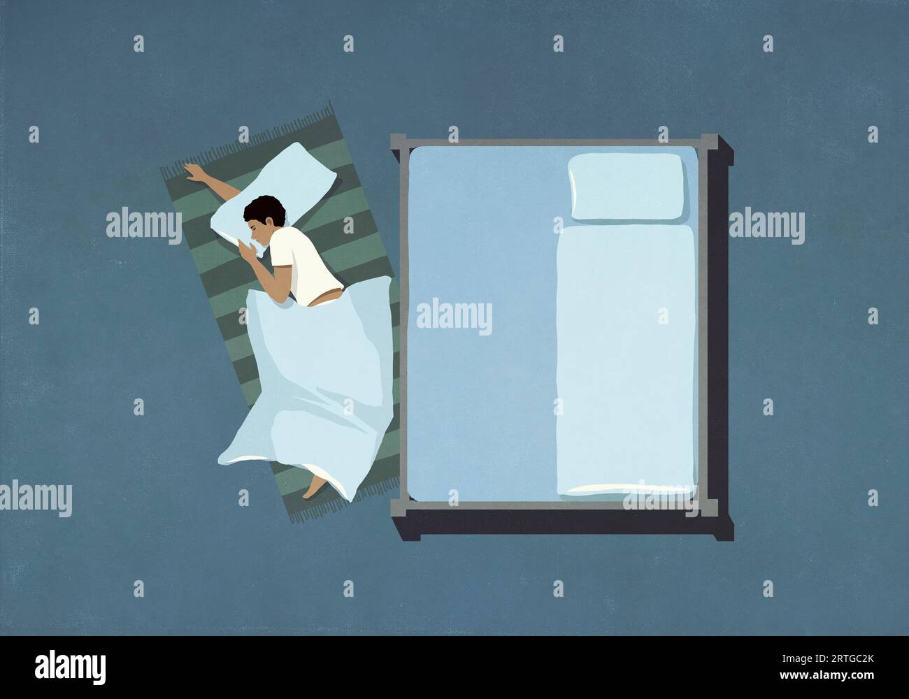 View from above man sleeping on floor next to bed Stock Photo - Alamy