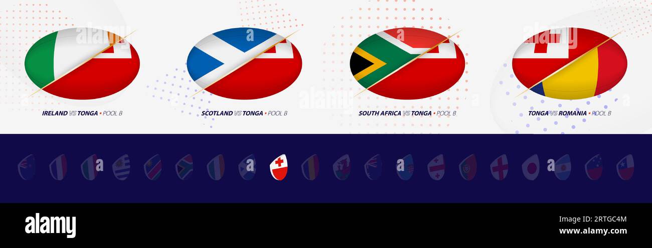 Rugby competition icons of Tonga rugby national team, all four matches ...