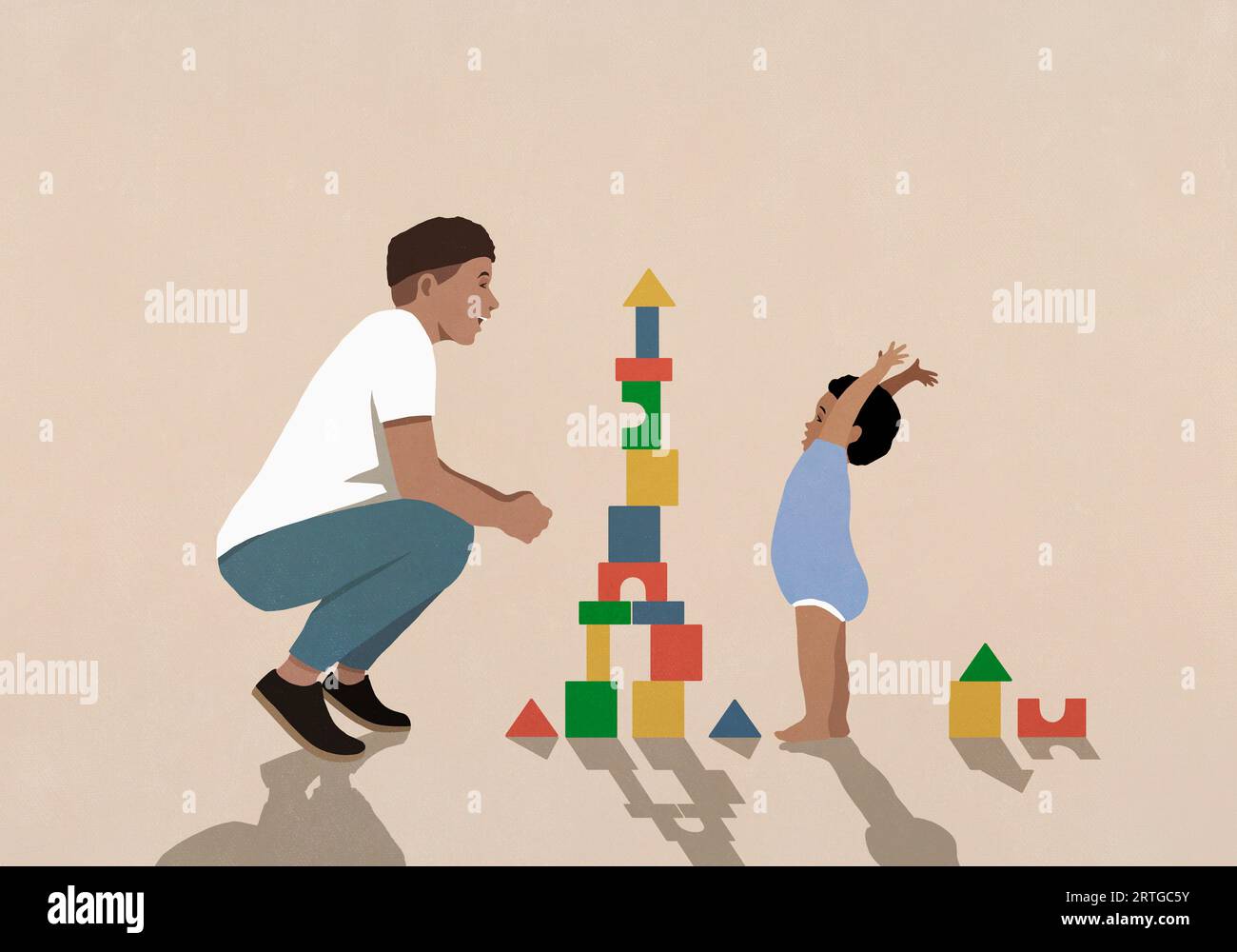 Father and happy baby son playing, stacking toy blocks Stock Photo - Alamy