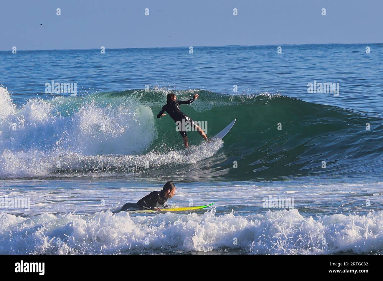 Surfing Rincon point in California during a summer swell Stock Photo ...