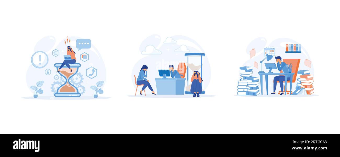 Stress Management at the office. people having stress moment chasing ...