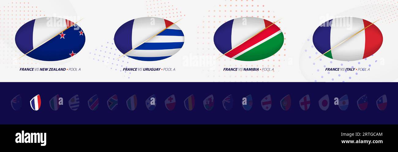 Rugby competition icons of France rugby national team, all four matches ...