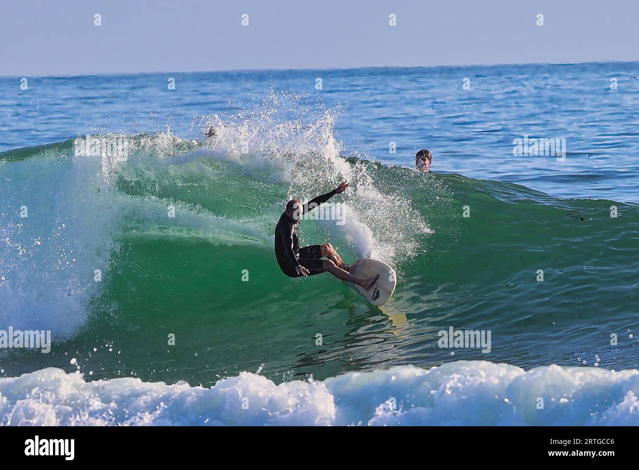 Surfing Rincon point in California during a summer swell Stock Photo ...