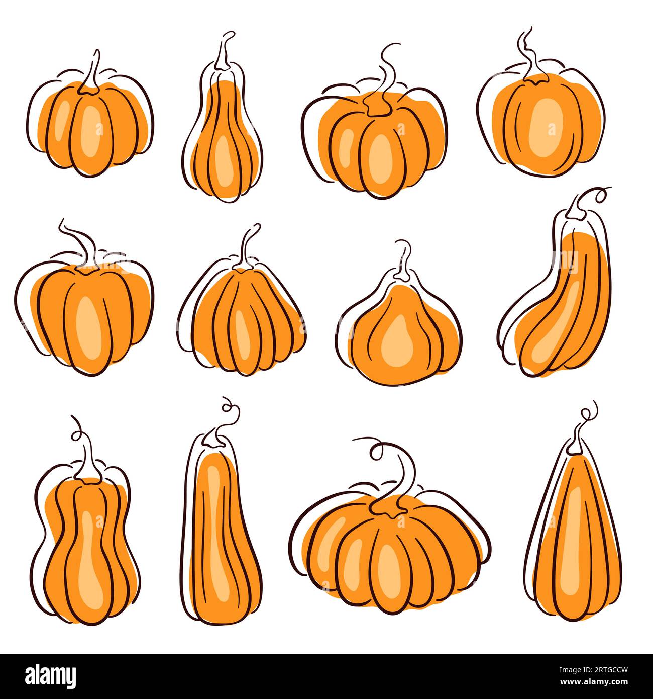 Pumpkins collection in line art style. Design for Thanksgiving day ...