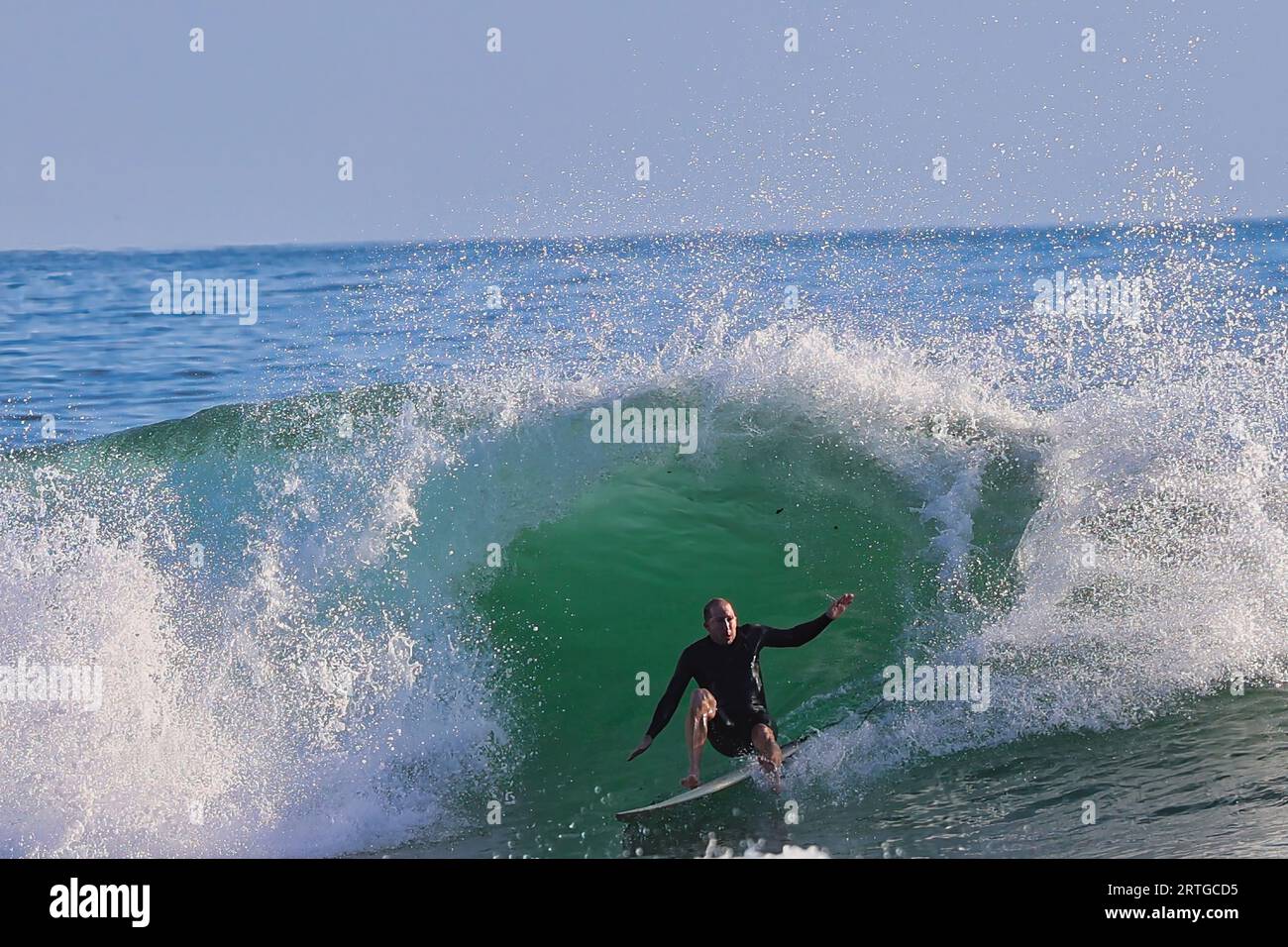 Surfing Rincon point in California during a summer swell Stock Photo ...