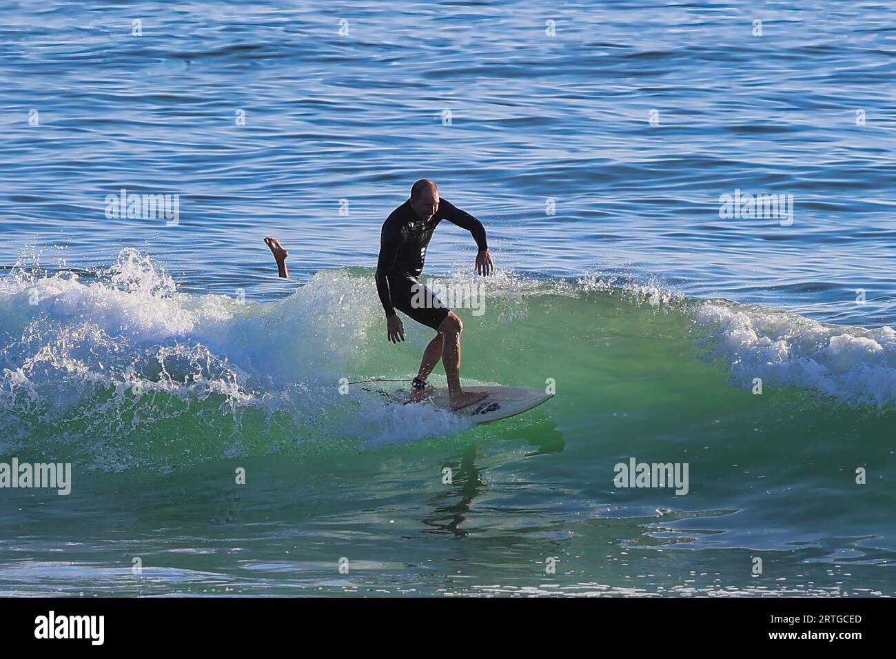 Surfing Rincon point in California during a summer swell Stock Photo ...