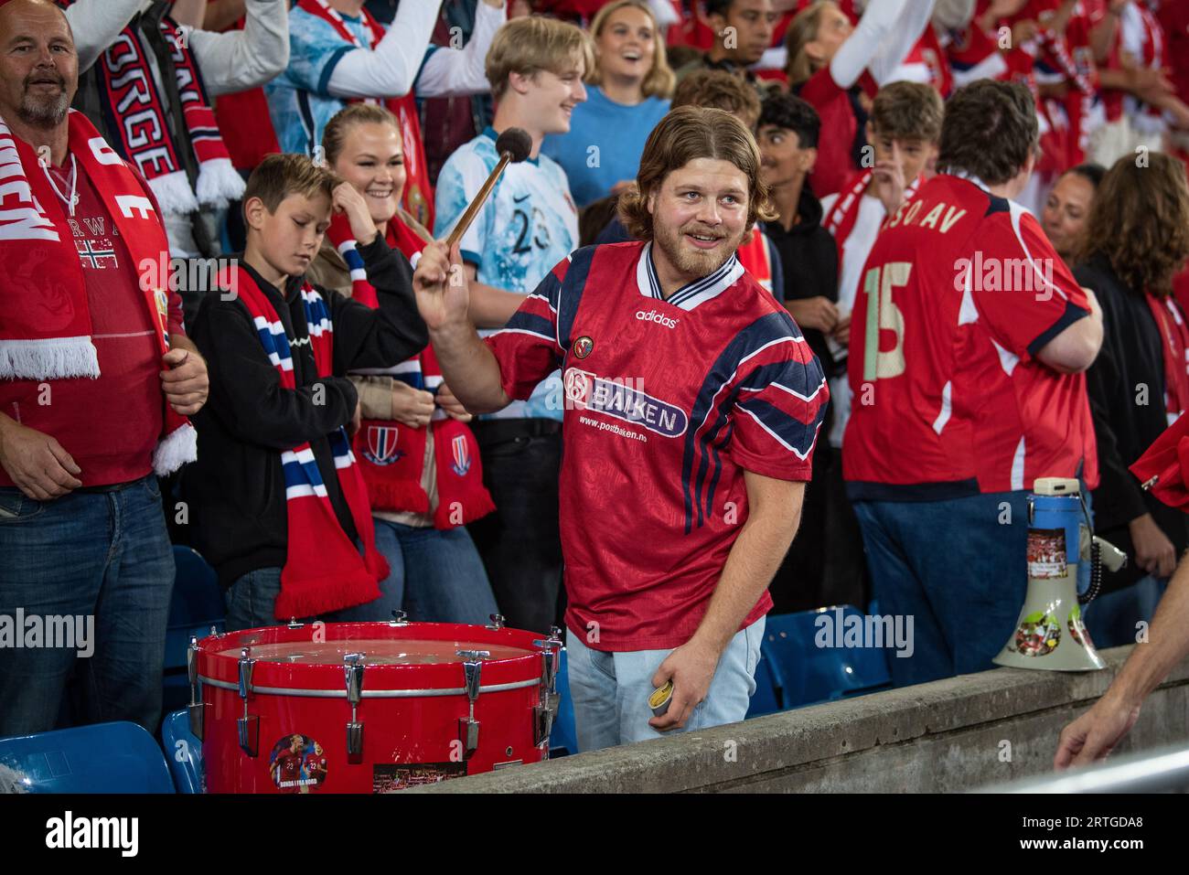 Oslo, Norway. 12th Sep, 2023. Football fans of Norway seen on the ...