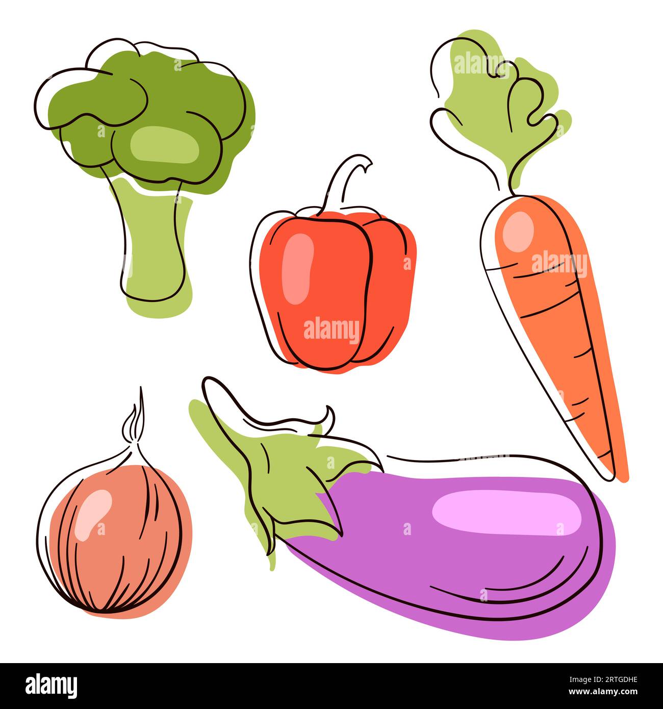 Set of hand drawn vegetables. Vegetables sketch collection in line art ...