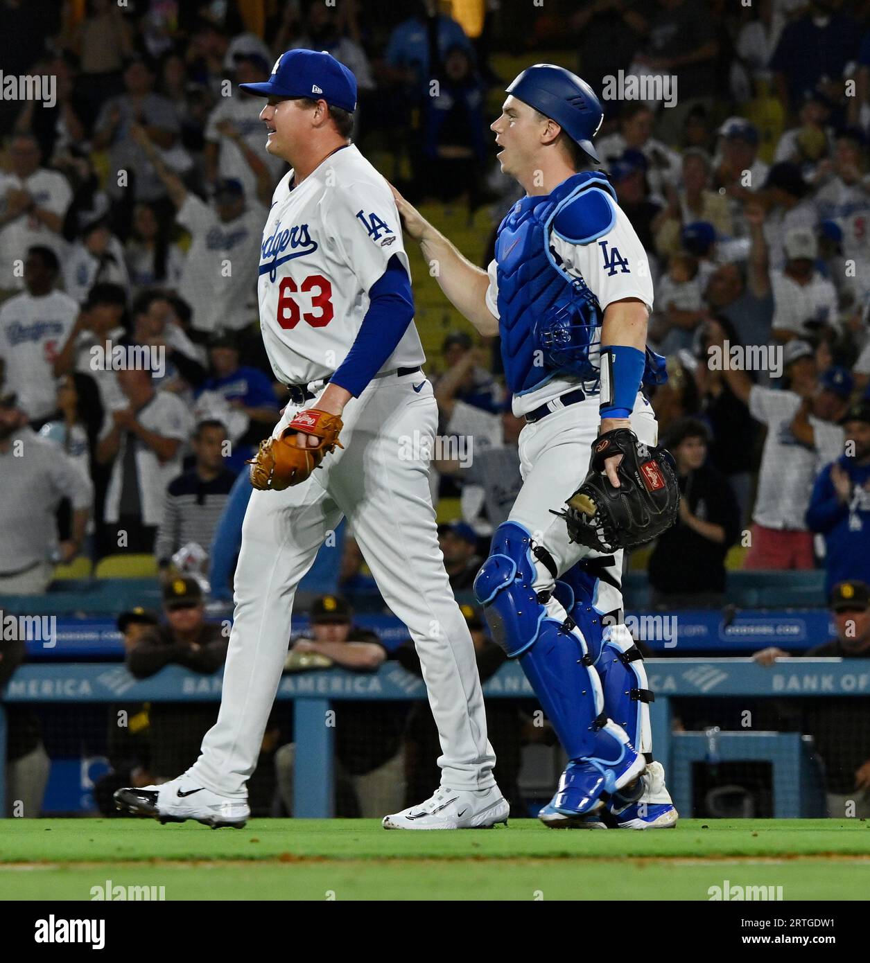 Los Angeles Dodgers reliever Kyle Hurt celebrates with catcher Will ...