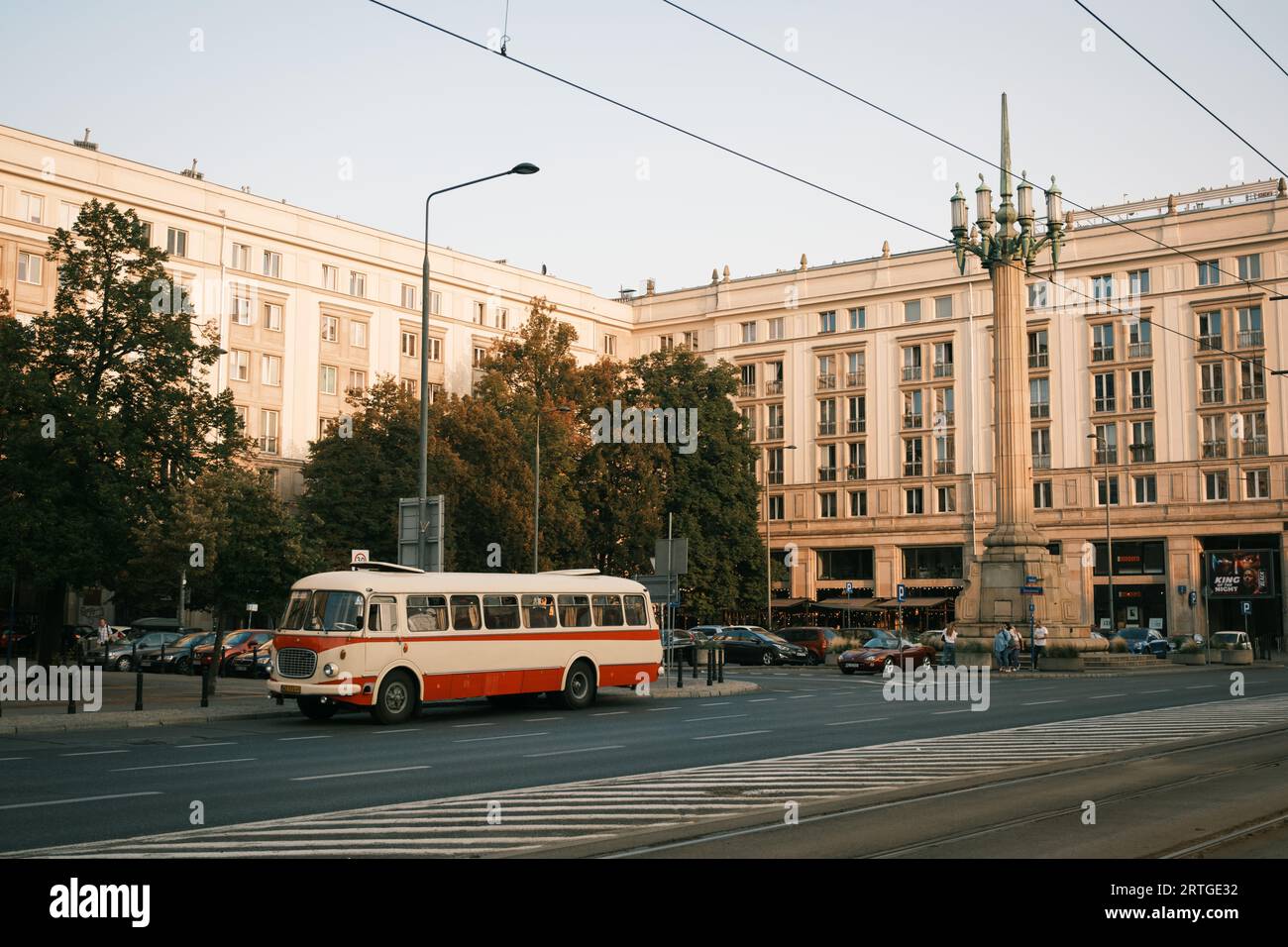 Vintage bus parked at Constitution Square, in Warsaw, Poland Stock ...