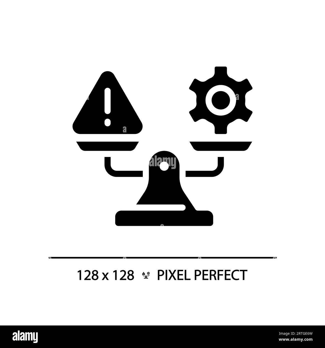 2D glyph style black warning and gear on weight scale icon Stock Vector ...