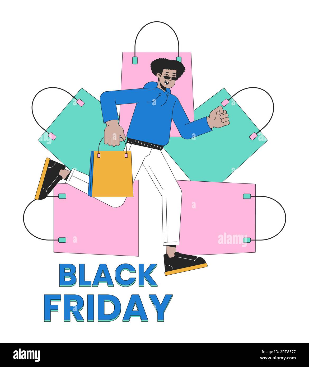 Black friday shopping bags retail 2D linear illustration concept Stock ...