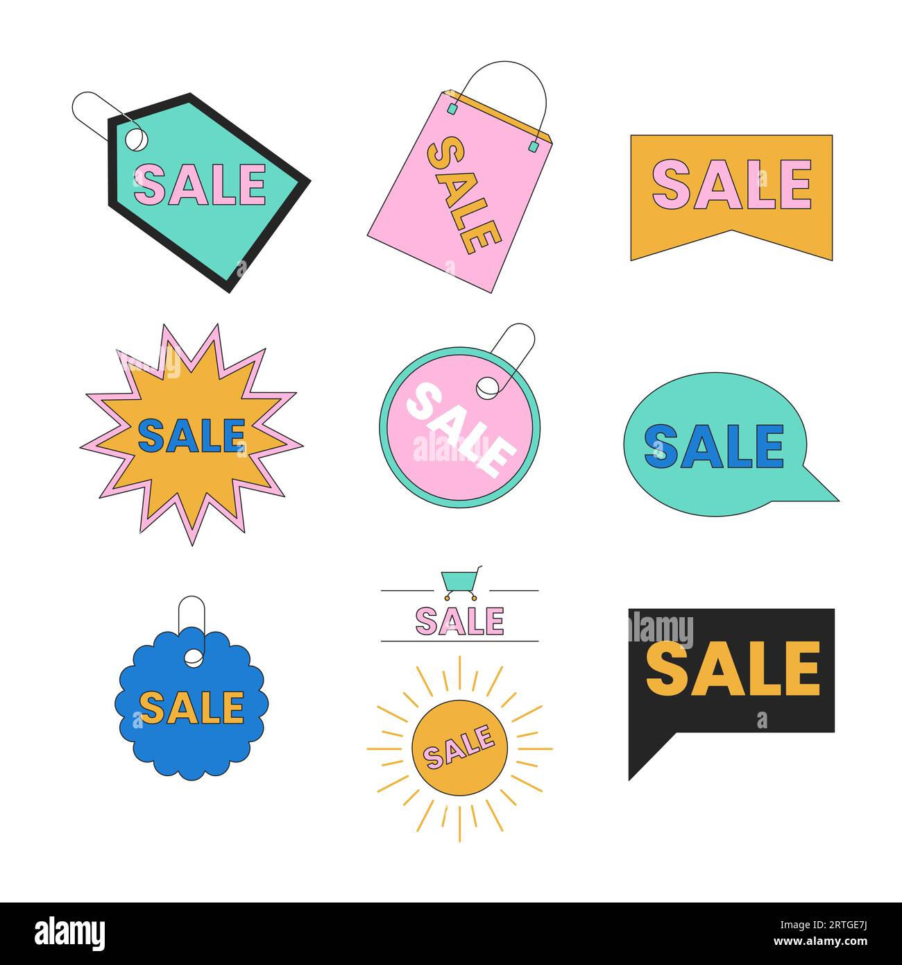 Special promotions 2D linear cartoon marketing stickers bundle Stock ...