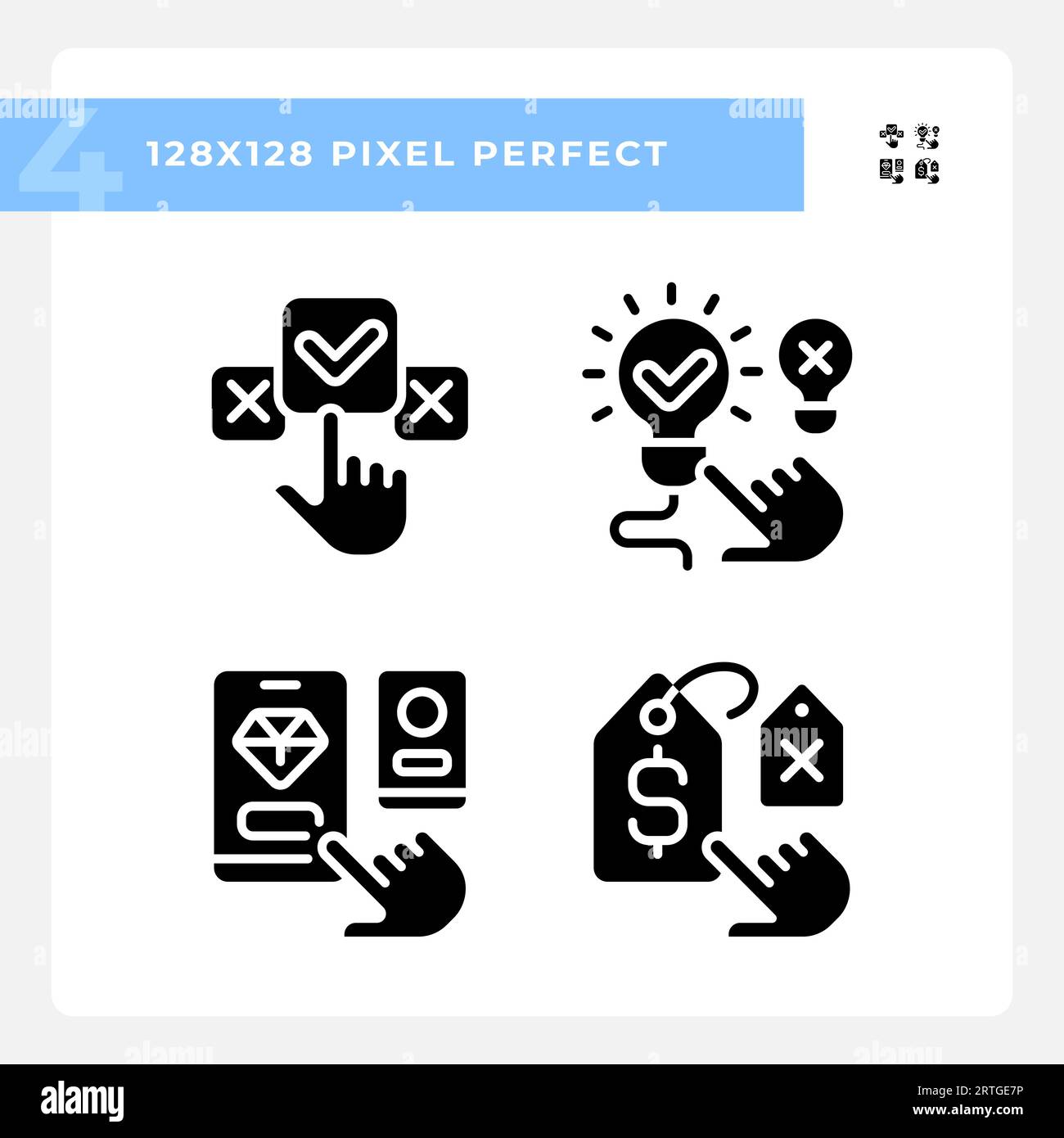 Pixel perfect glyph style black comparisons icons collection Stock ...