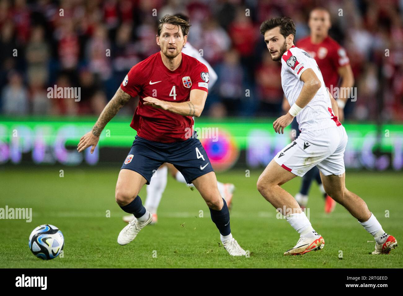 Oslo, Norway. 12th Sep, 2023. Stefan Strandberg (4) of Norway and ...
