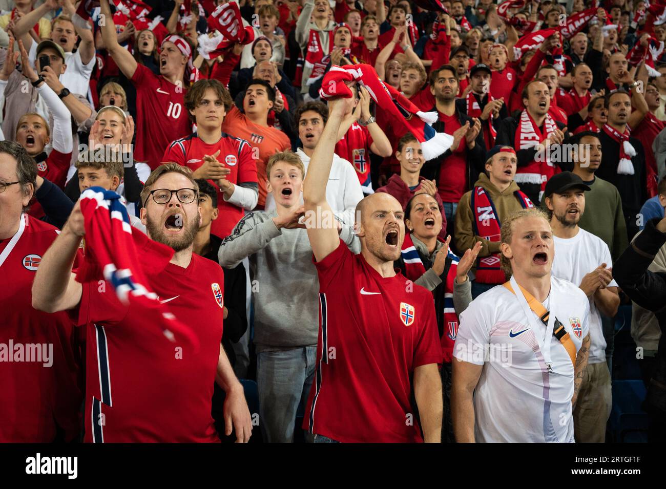 Oslo, Norway. 12th Sep, 2023. Football fans of Norway seen on the ...