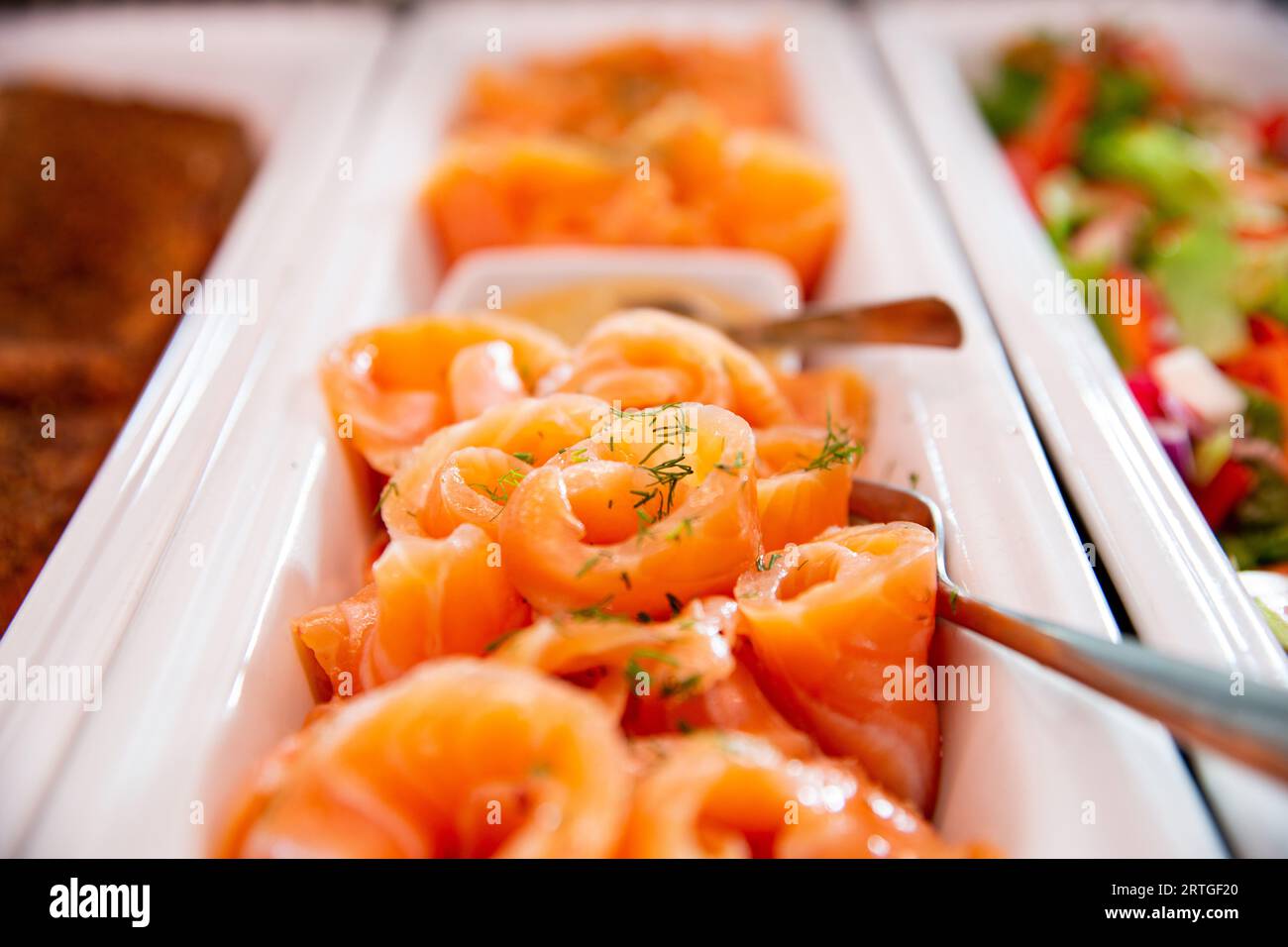 Traditional Scandinavian dish salmon gravlax, salt and sugar cured ...