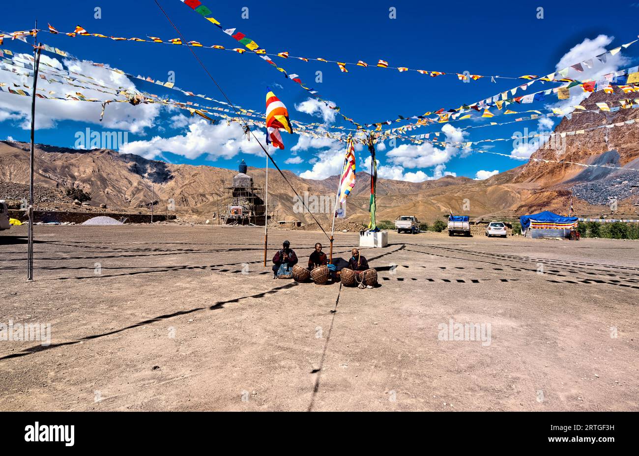 Ladakhi men playing daman drums at a high lama teaching, Lingshed ...