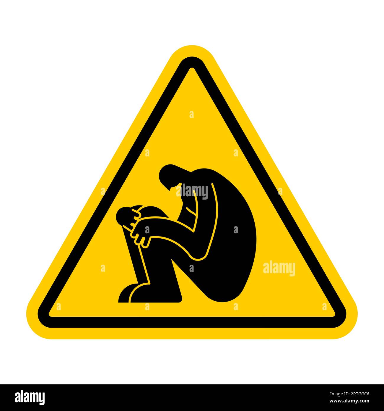 Attention Loneliness. Yellow triangular road sign. lonely man. Caution ...