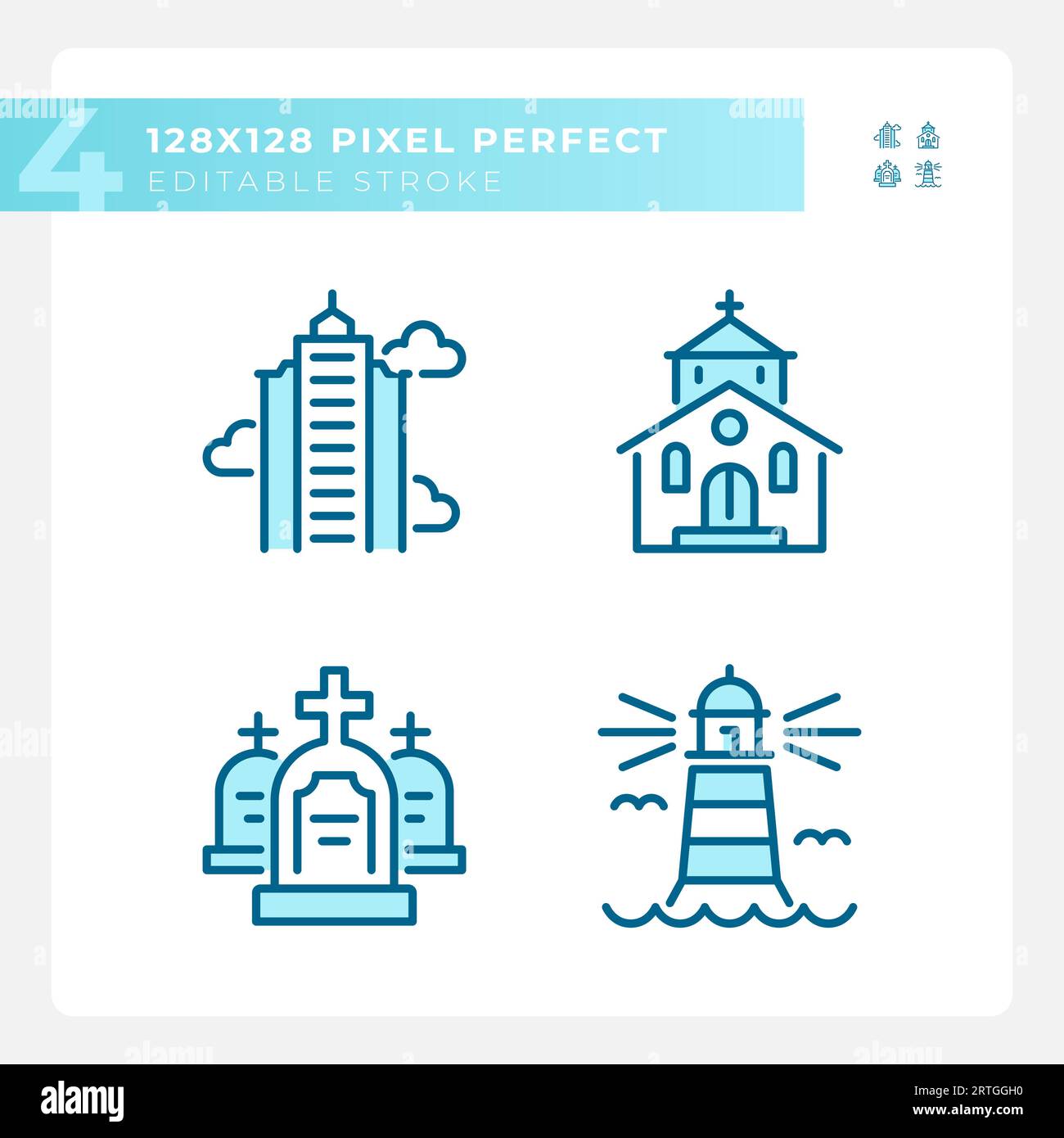 Pixel perfect blue building icons set Stock Vector Image & Art - Alamy