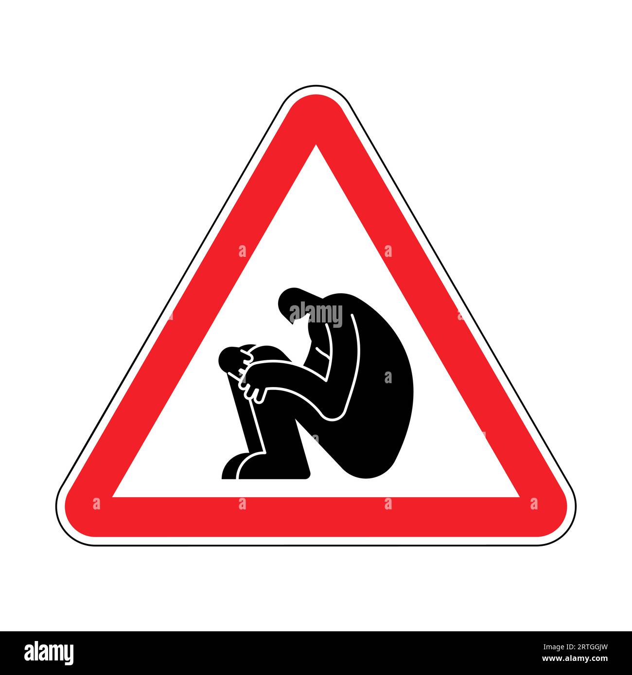 Attention Loneliness. Red triangular road sign. lonely man. Caution ...