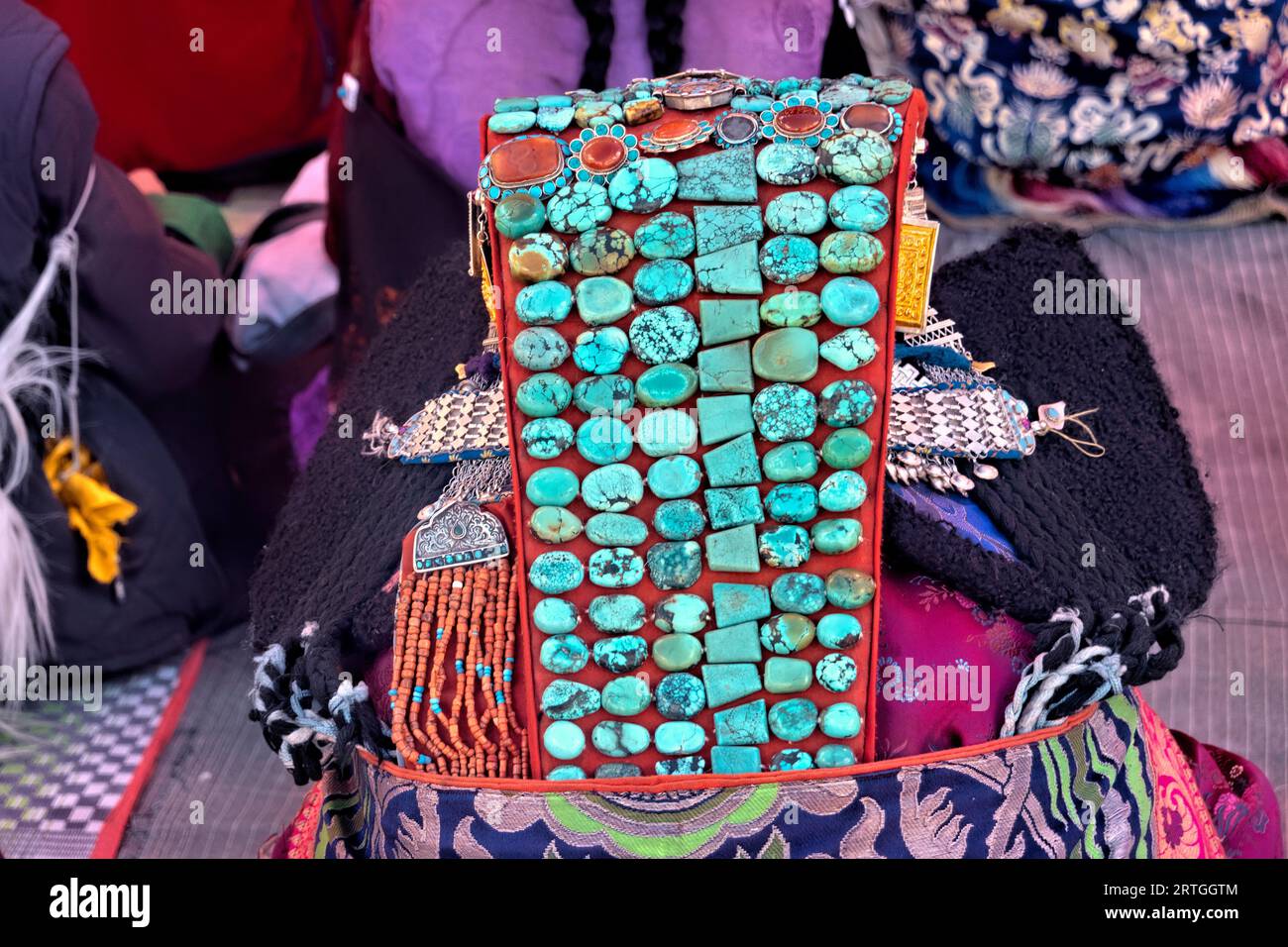 Ladakhi woman's traditional clothing (perak headdress) at a high lama ...