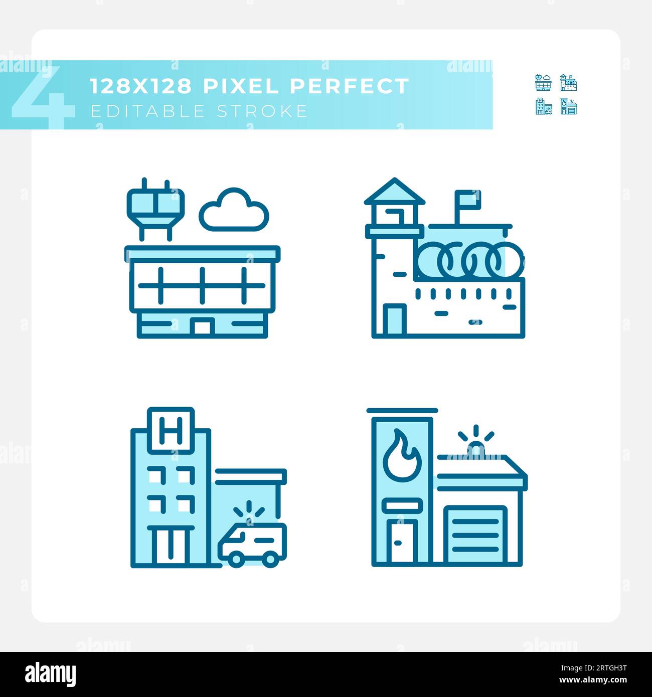 2D pixel perfect blue building icons Stock Vector Image & Art - Alamy