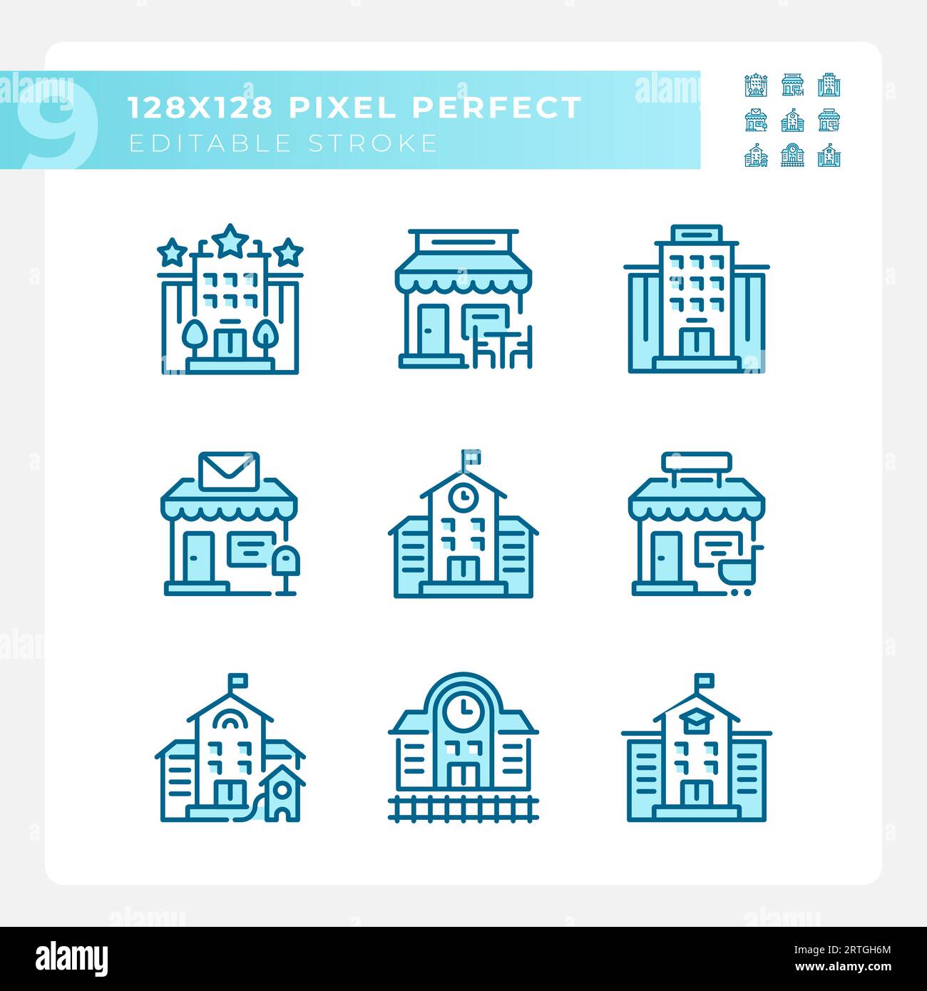 Set of editable pixel perfect blue building icons Stock Vector Image ...
