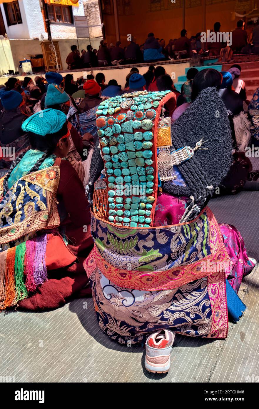 Ladakhi women in traditional clothing at a high lama teaching, Lingshed ...