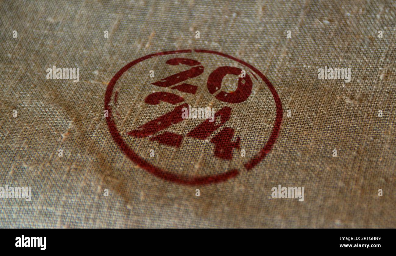 2024 year stamp printed on linen sack abstract concept Stock Photo - Alamy